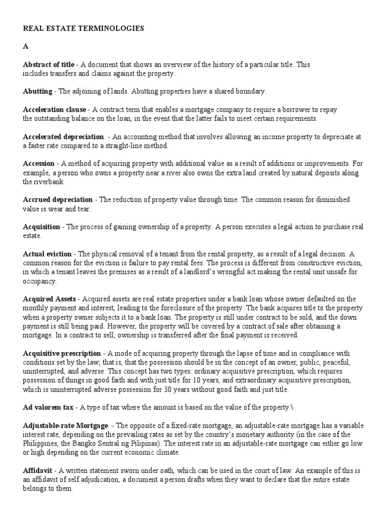 Real Estate Terminologies | Download Free PDF | Mortgage Loan | Lease