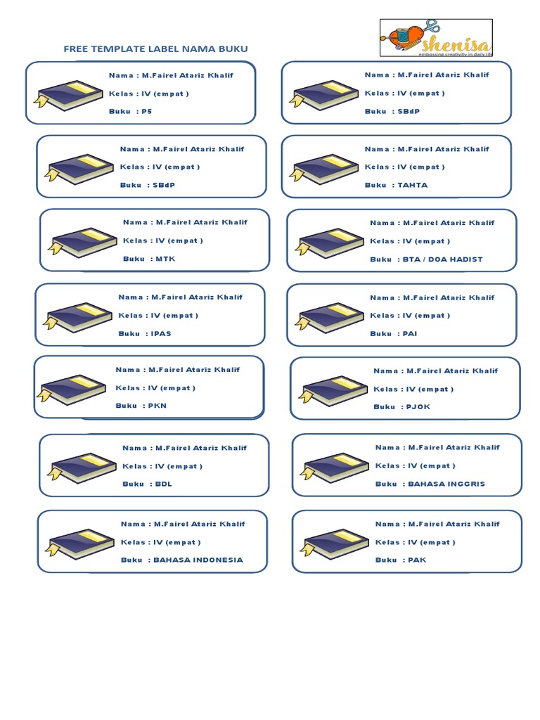 Template Label Nama Pelajaran Gambar Bukueditable Word | PDF