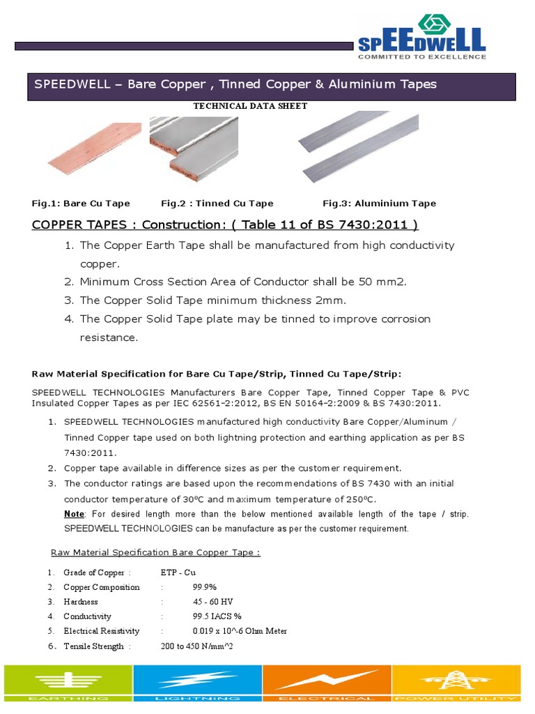 Speedwell Technical Data Sheet Bare Copper, Copper Tinned & Aluminium ...