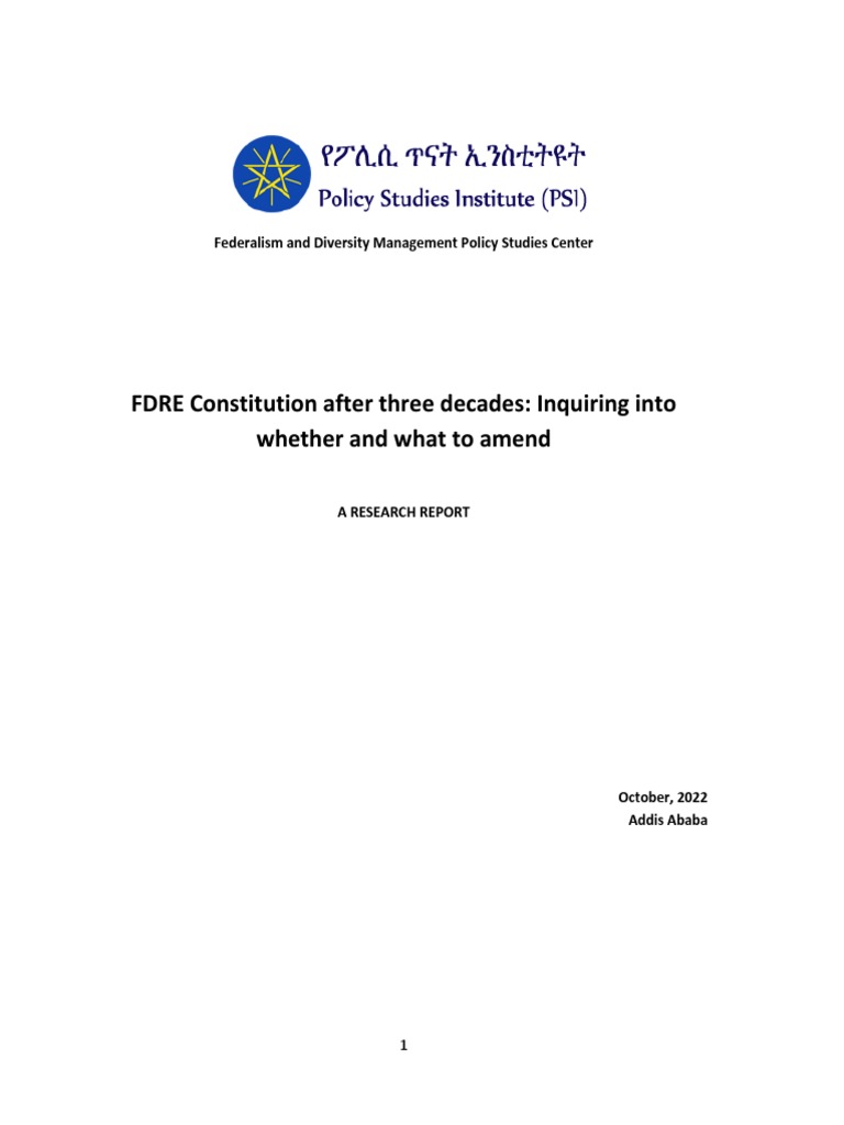 The FDRE Constitution After Three Decades A Complete Research Report 17 ...