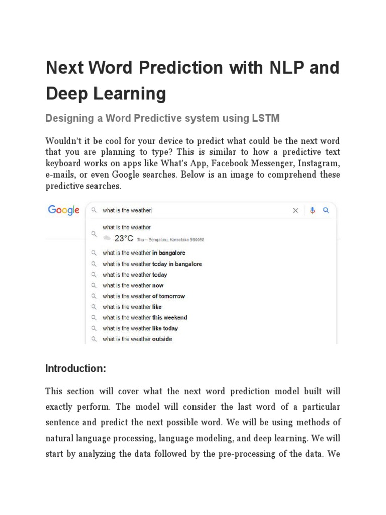 Next Word Prediction With NLP and Deep Learning | PDF | Text File ...