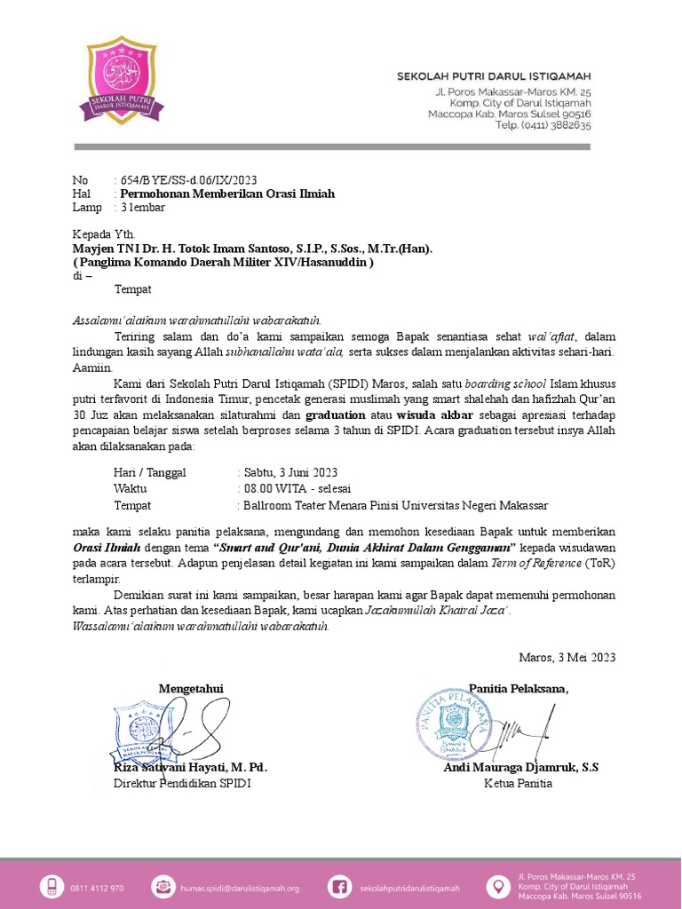 Surat Dan Term of Reference (TOR) Ke Pangdam XIV Hasanuddin | PDF