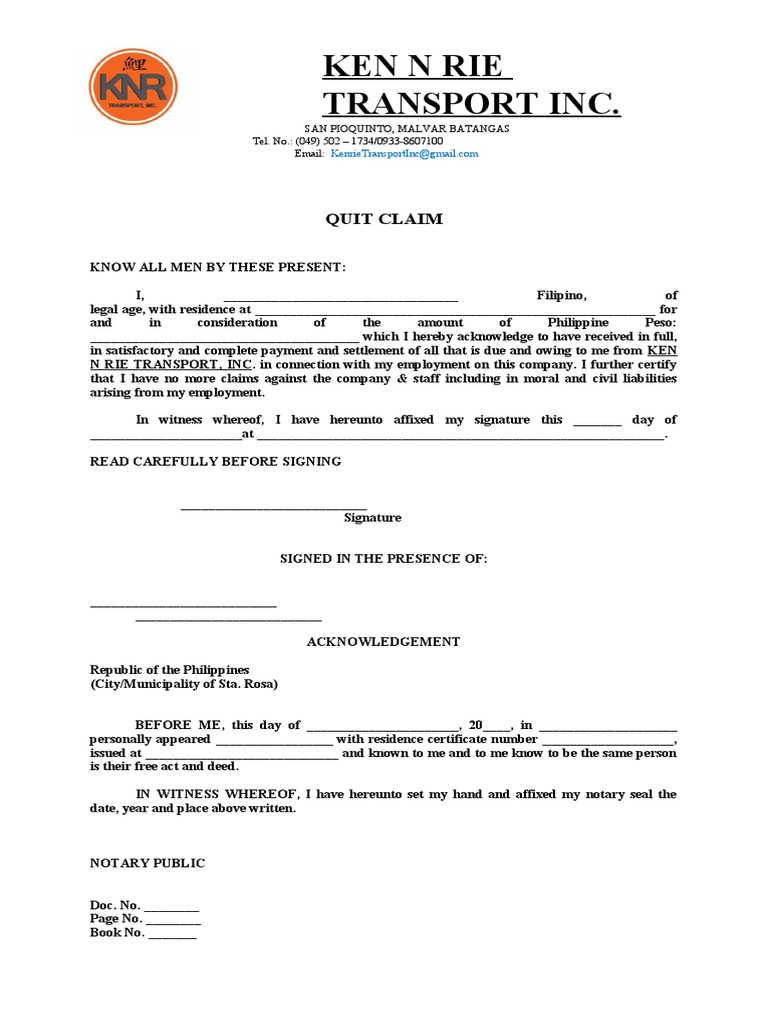 Transport QUIT CLAIM | PDF