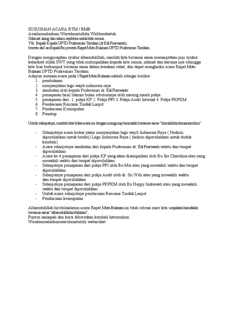 Susunan Acara RTM | PDF