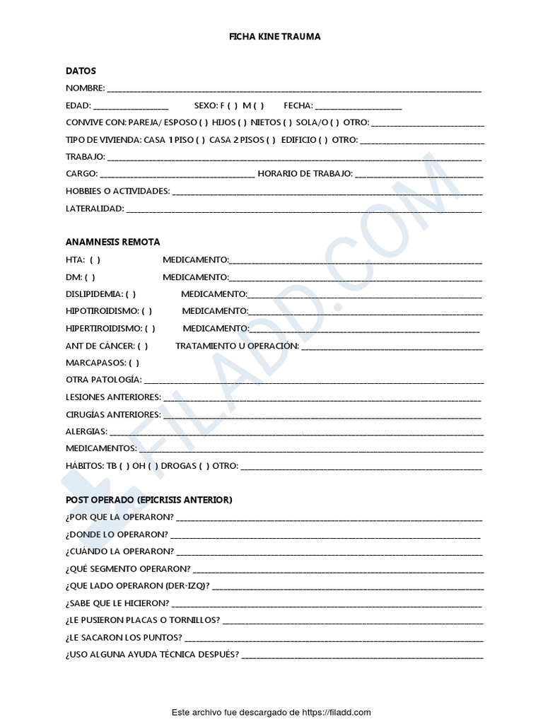 Ficha Kine Trauma | PDF | Ciencias de la Salud | Enfermedades y trastornos humanos