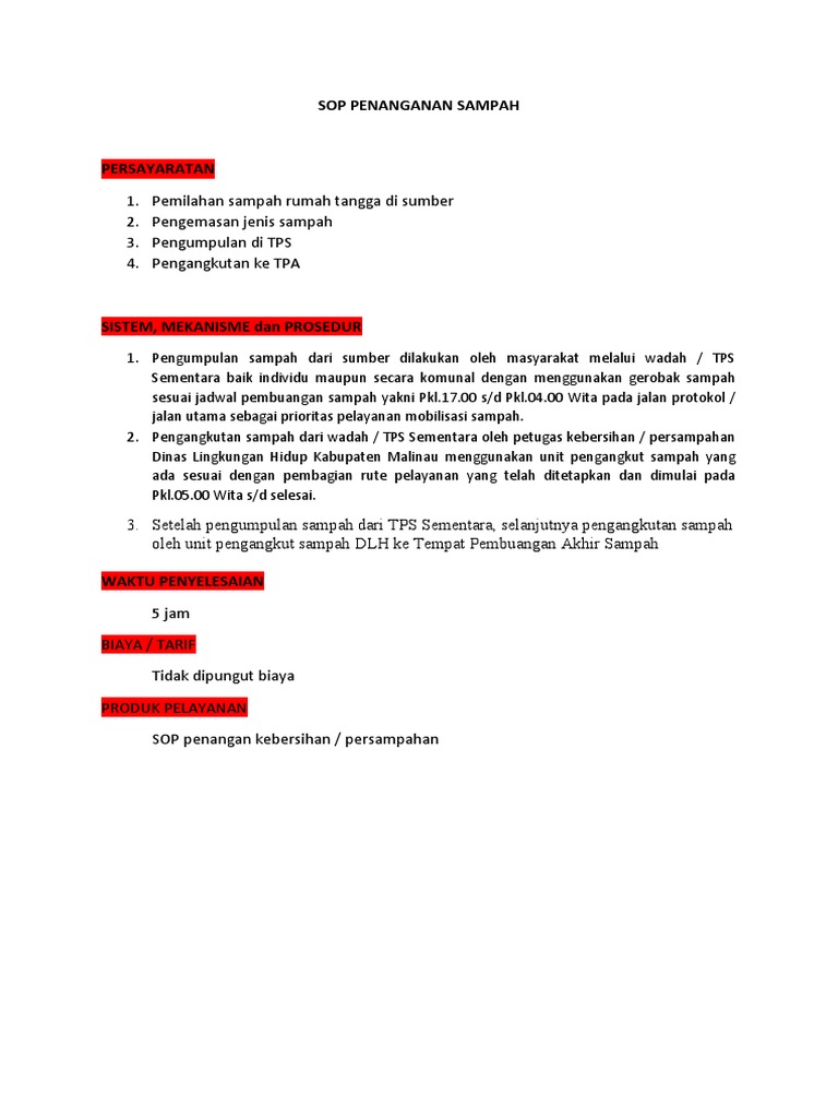 Sop Penanganan Sampah | PDF