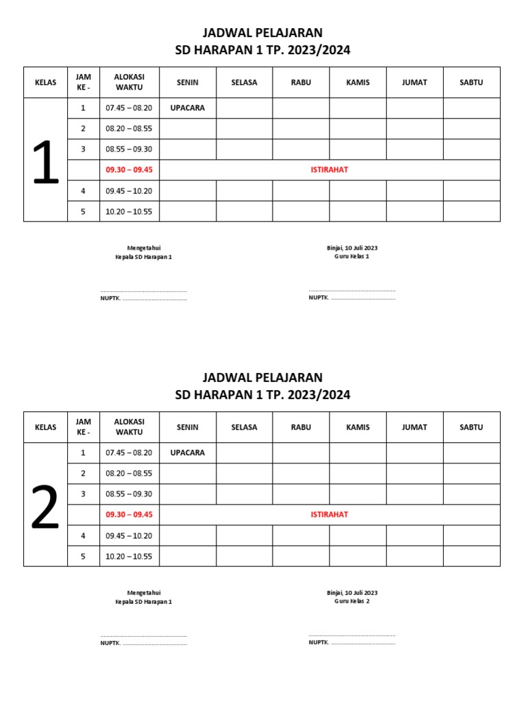 Jadwal Pelajaran 2023 2024 | PDF