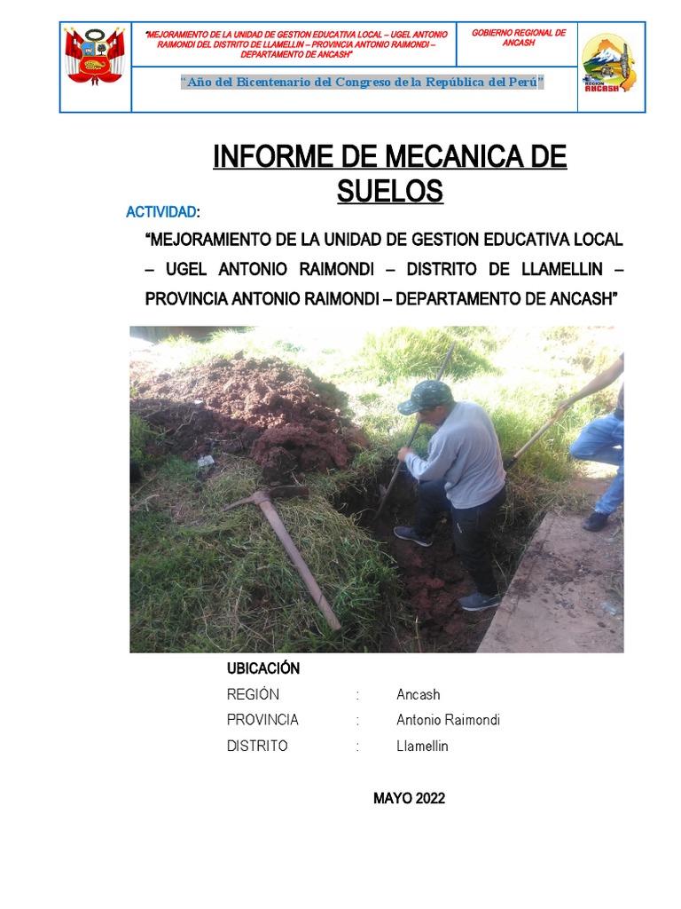 Informe de Mecanica de Suelos Ugel Llamellin | PDF | Fundación (Ingeniería) | Laboratorios