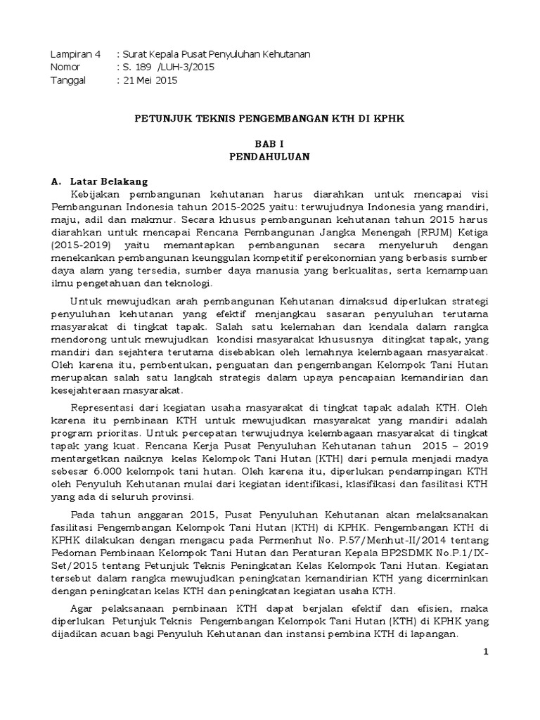 Petunjuk Teknis Pengembangan KTH Di KPHK | PDF