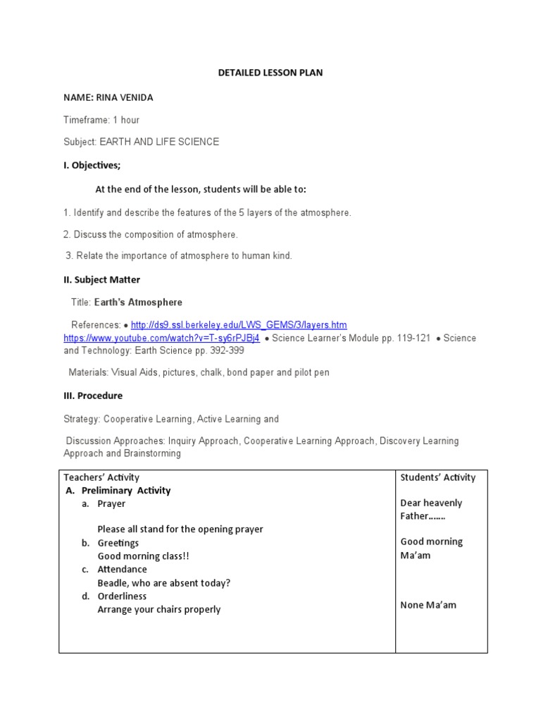 Lesson Plan | PDF | Atmosphere Of Earth | Atmosphere