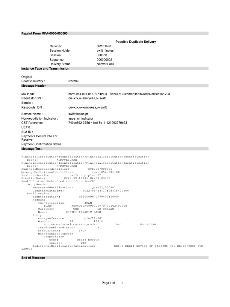 Camt 054 001 08 | PDF | Service Industries | Payments