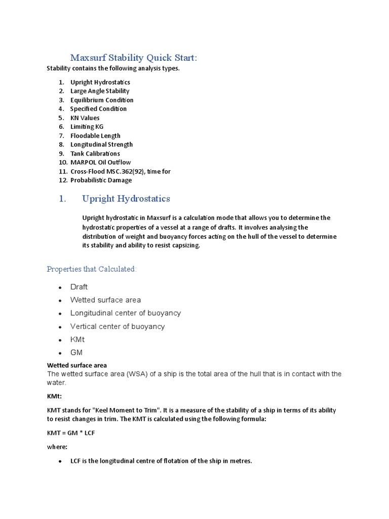 Maxsurf Stability Quick Start Pdf Ships Shipping