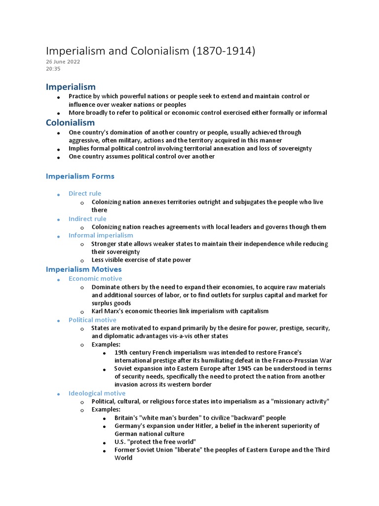 Imperialism and Colonialism (1870-1914) | PDF | Imperialism | Soviet Union