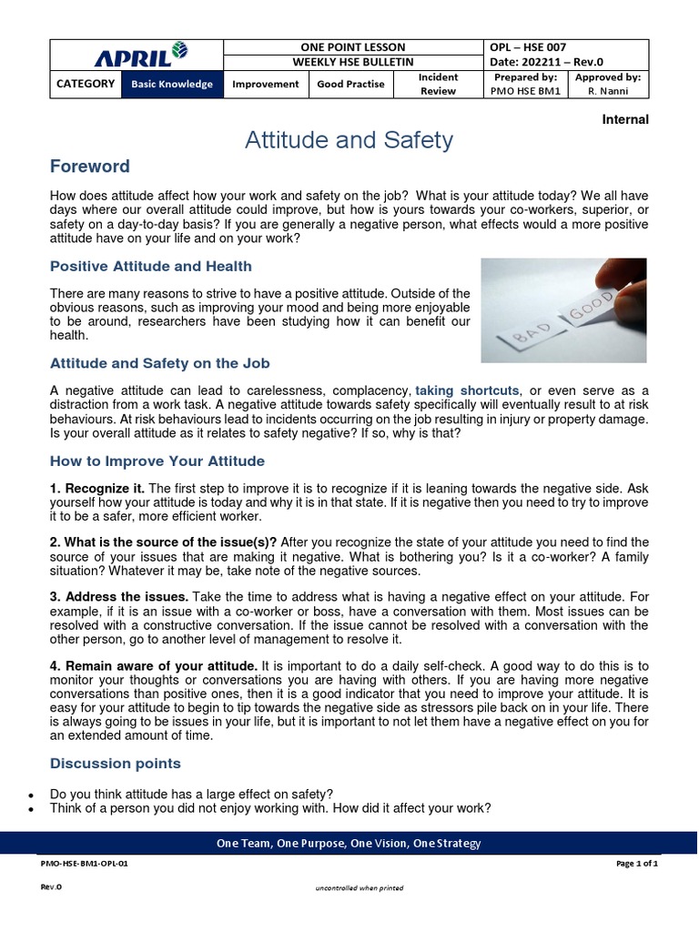 OPL - HSE Bullettin - Attitude and Safety | PDF | Psychology ...