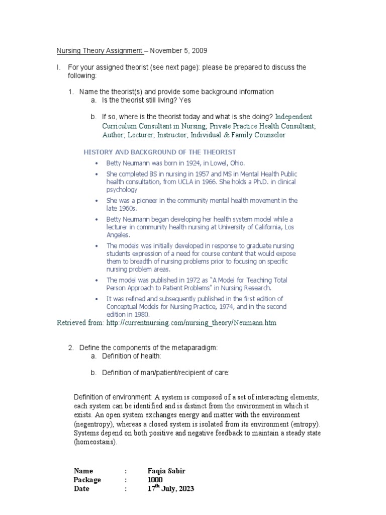Nursing Theory Assignment | PDF | Nursing | System Nursing Theory Assignment | PDF | Nursing | System
