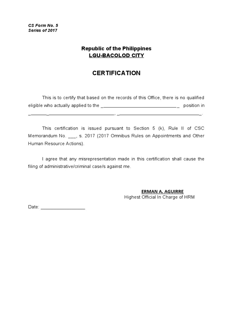 Certification of No Qualified Applicants | PDF