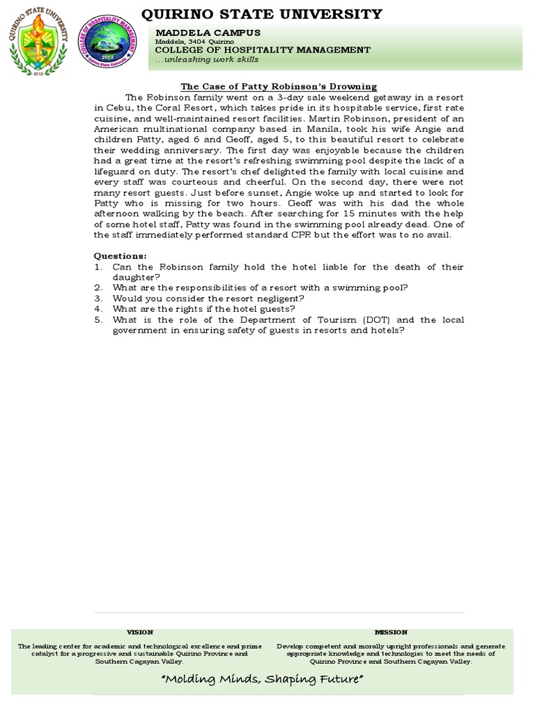 Patty Robinson Drowning Case Analysis | PDF | Tourism