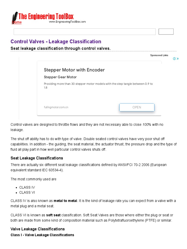 Valve Leakage Classes Explained | PDF | Valve | Sketch Up