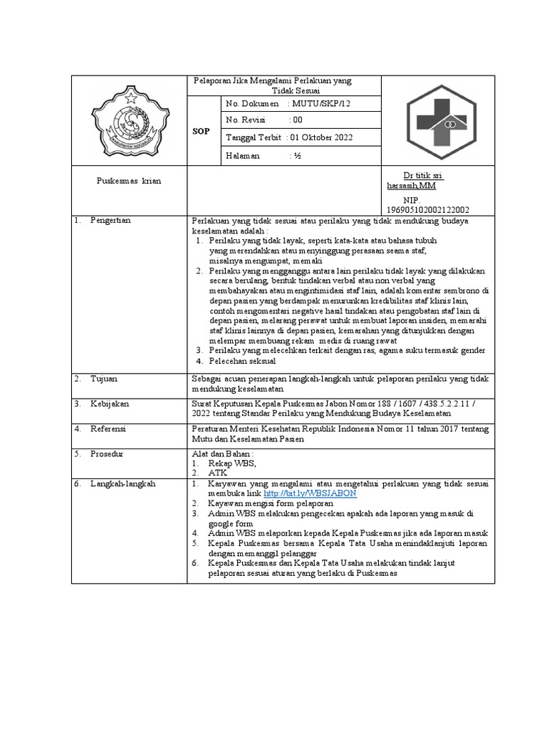 5.4.2.b. SOP Mekanisme Pelaporan Jika Mengalami Perlakuan Yg Tidak Sesuai | PDF