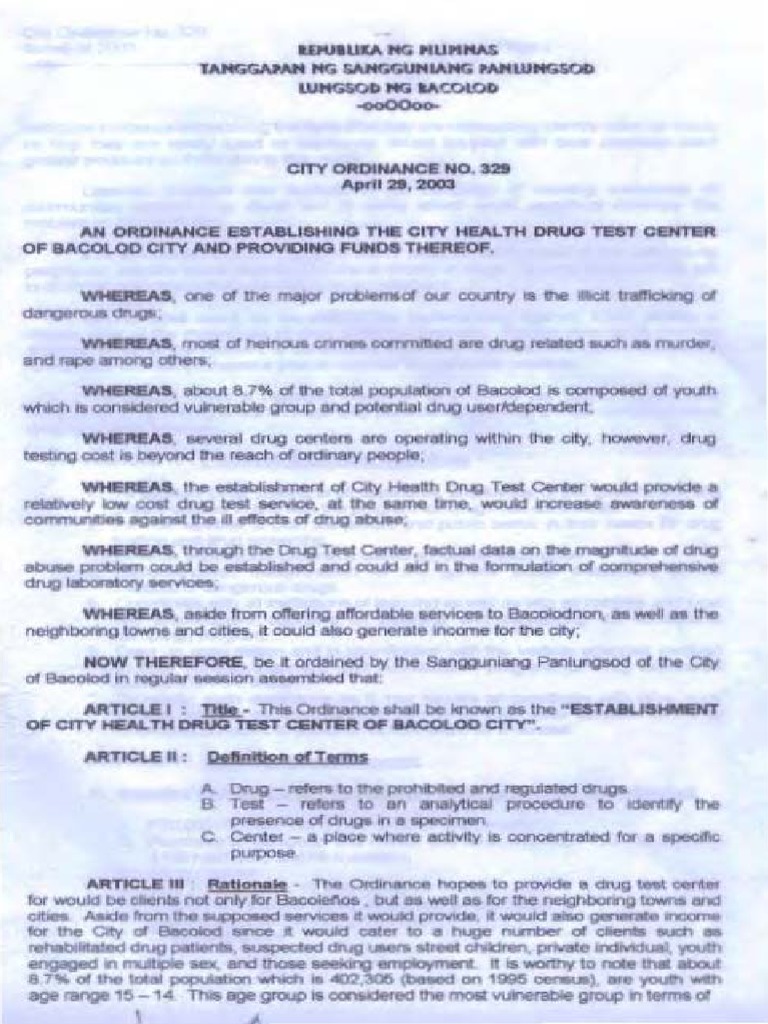 Bacolod City Health Drug Testing Center | PDF