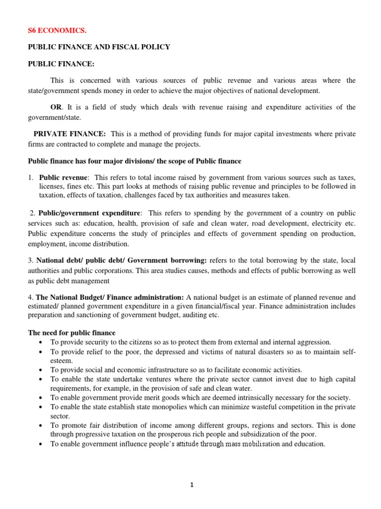 Public Finance and Fiscal Policy S.6 Eco Notes | PDF | Cost Of Living ...