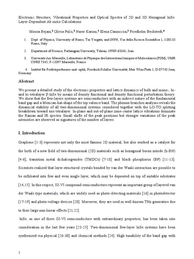 Electronic Structure Vibrational Properties And Optical Spectra Of 2d And 3d Hexagonal Inse