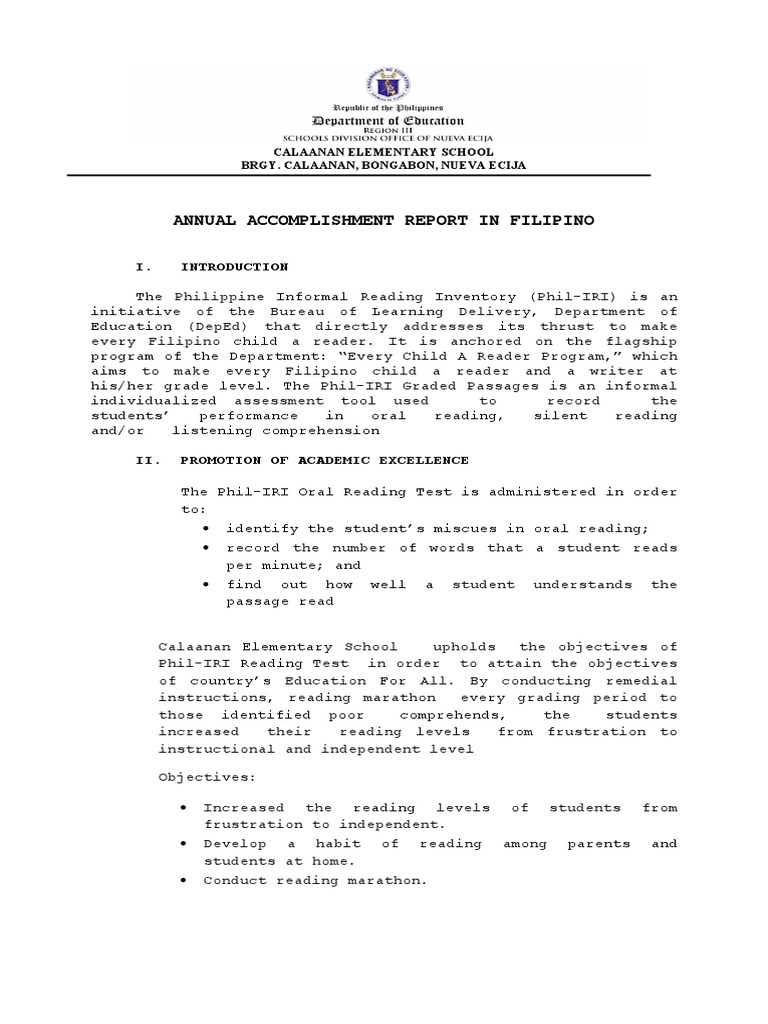 Filipino Accomplishment Report Sy 22-23 | PDF | Reading Comprehension ... Filipino Accomplishment Report Sy 22-23 | PDF | Reading Comprehension ...