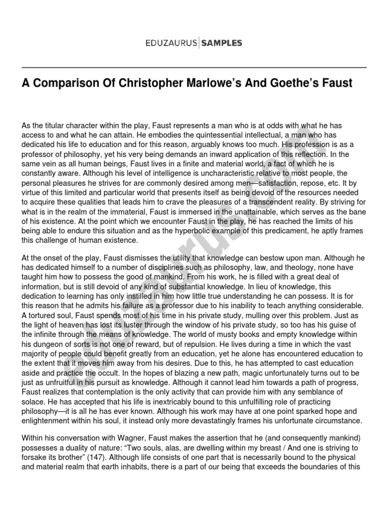 A Comparison of Christopher Marlowe's and Goethe's Faust | PDF | Faust