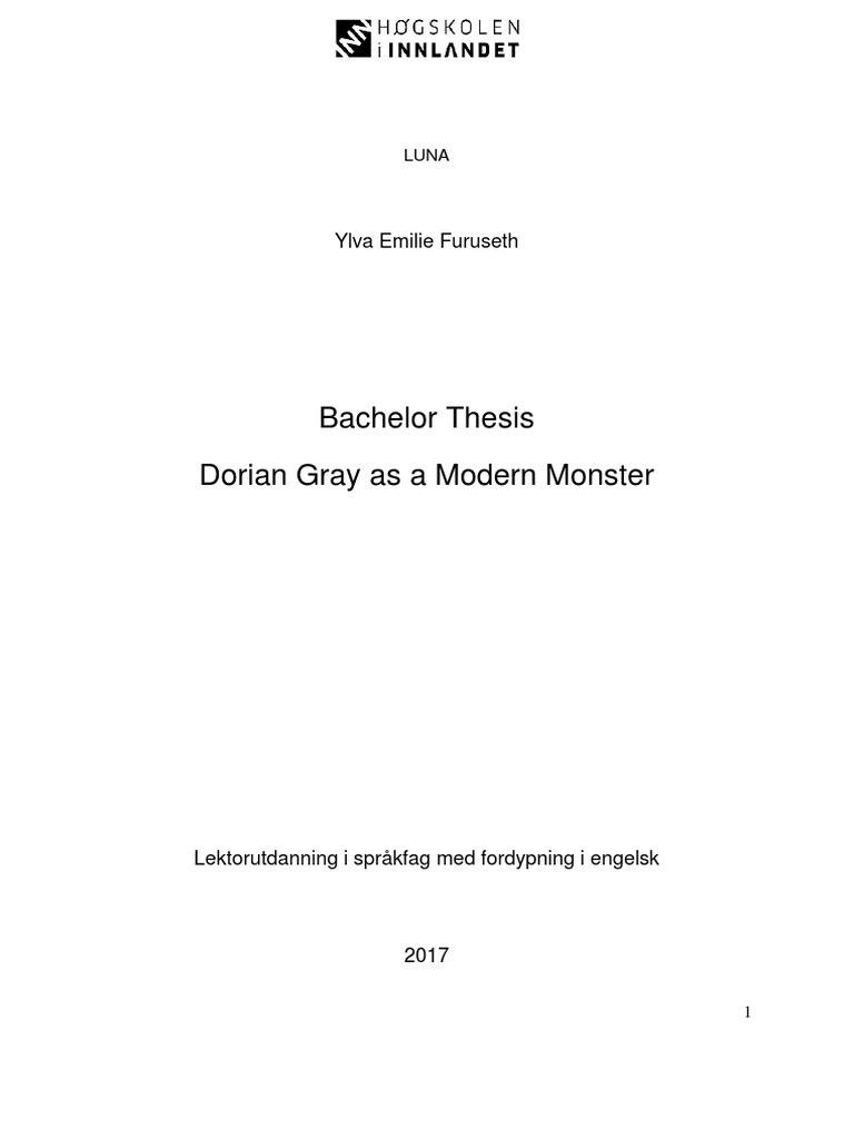 #1 Bachelor Thesis Dorian Gray As A Modern Monster | PDF | The Picture Of Dorian Gray | Morality