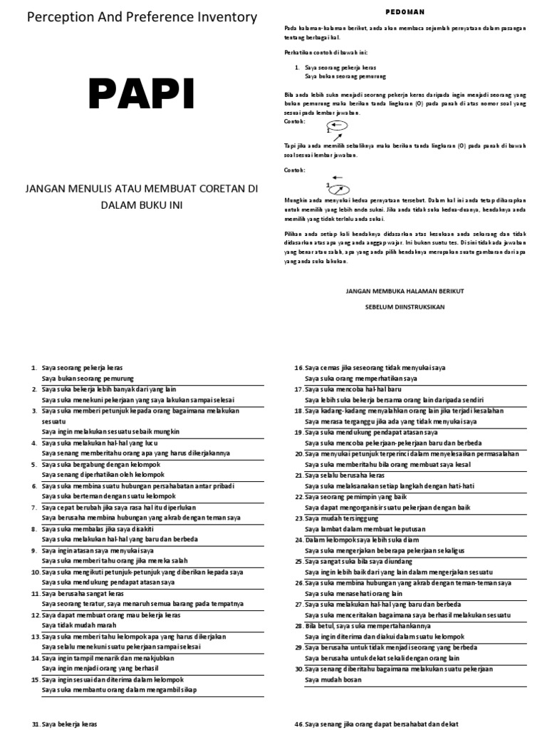 Inventori Persepsi dan Preferensi | PDF