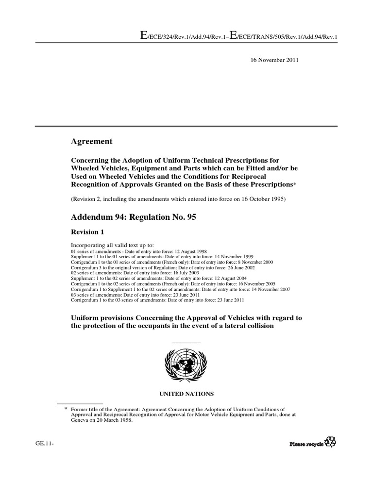 UN Regulation No. 95: Side Impact Safety | PDF | Direct Current ...