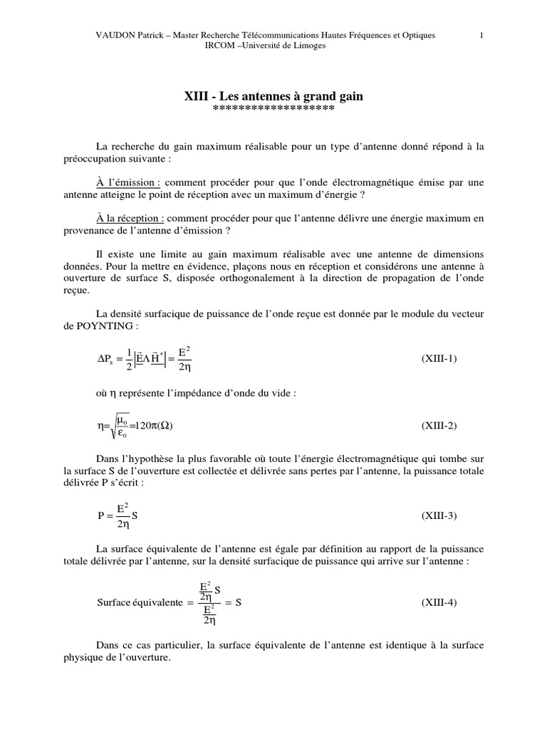 Antennes à Grand Gain : Principes et Calculs | PDF | Antenne (Radio ...
