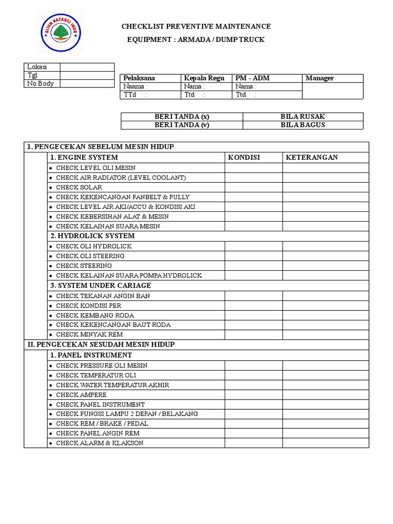 Checklist Preventive Maintenance | PDF