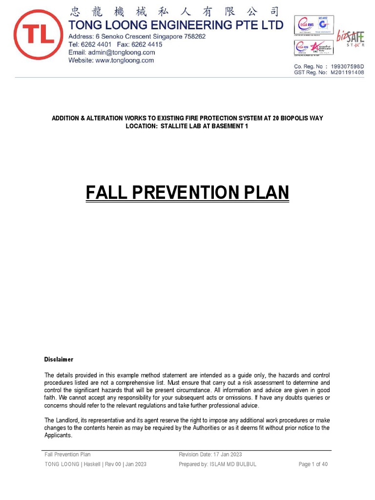 Fall Prevention Plan | PDF | Occupational Safety And Health | Safety