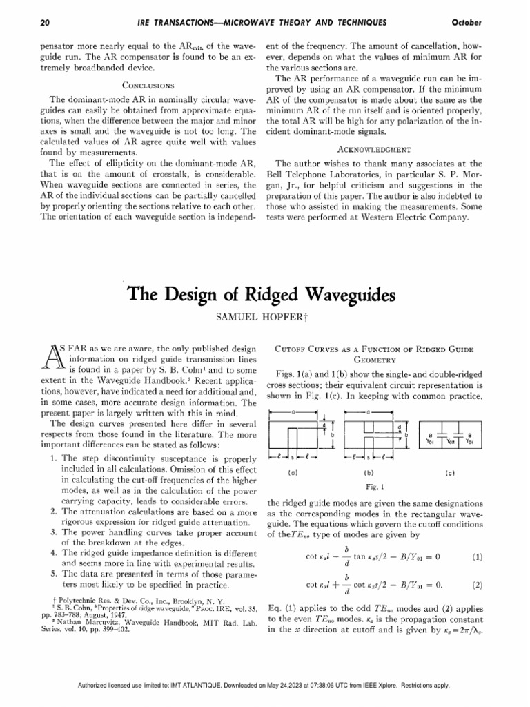 The Design of Ridged Waveguides | Download Free PDF | Waveguide | Computer Engineering