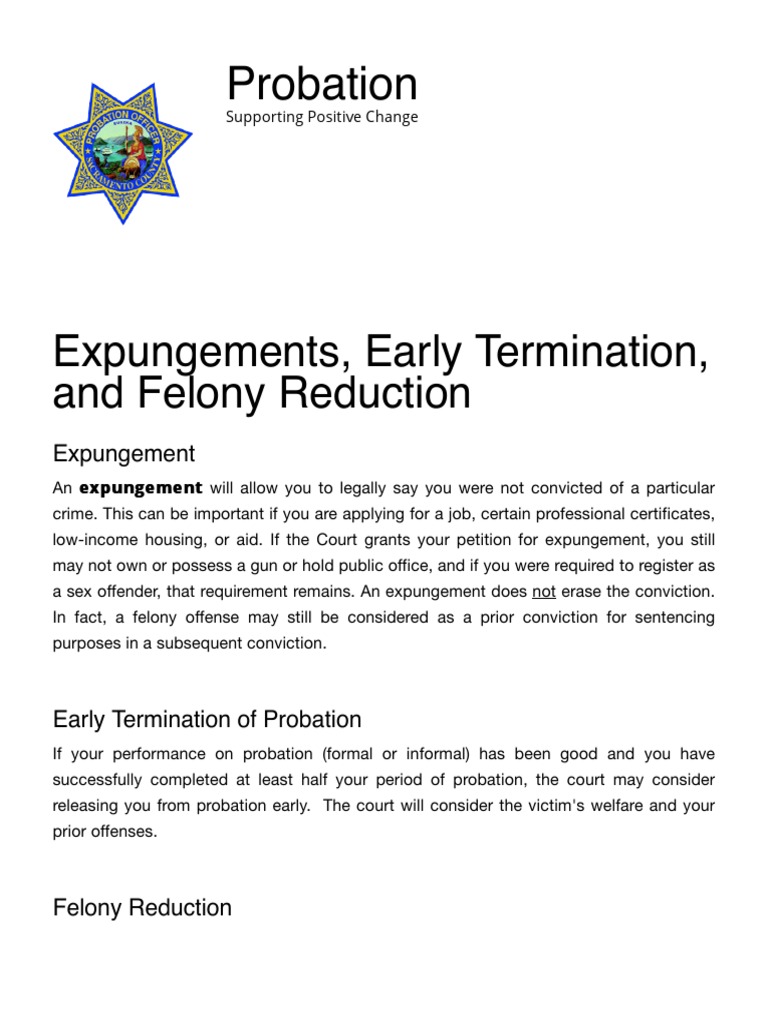 Expungements Early Termination And Felony Reduc Pdf Felony Public Sphere 