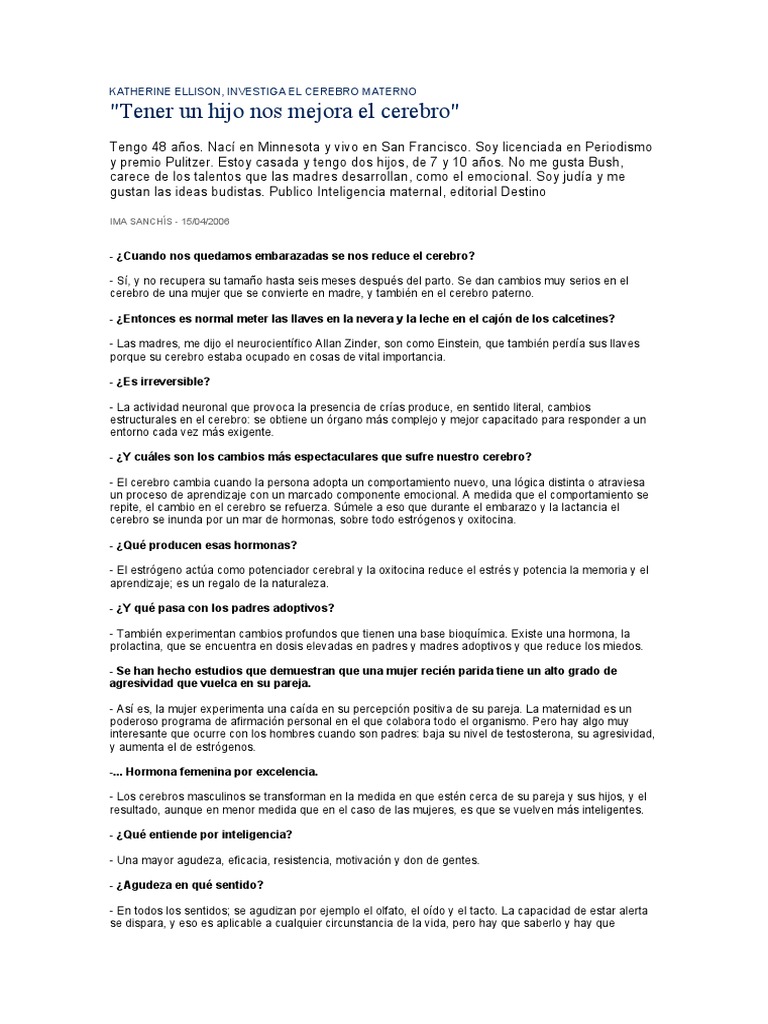 Entrevista A Katherine Ellison, Investiga El Cervell Matern (Tener Un Hijo Nos Mejora El Cerebro ...