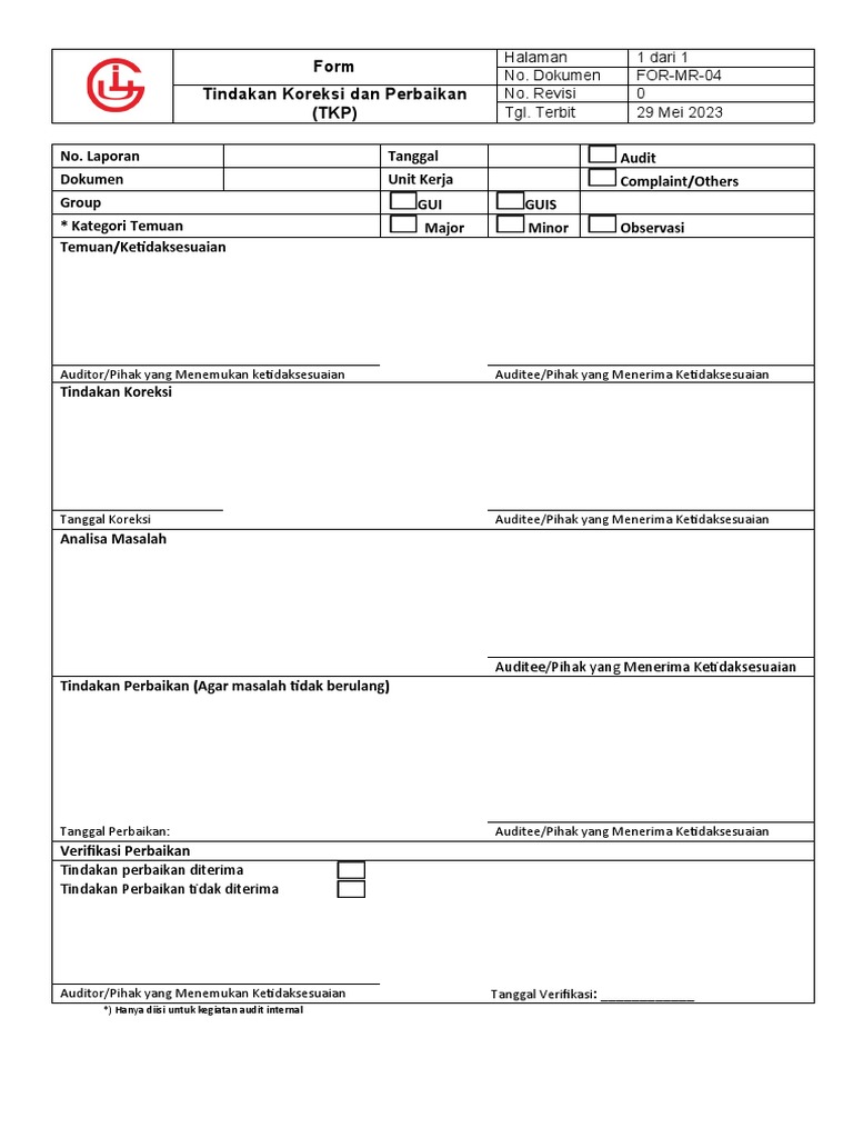Form Tindakan Koreksi Dan Perbaikan | PDF