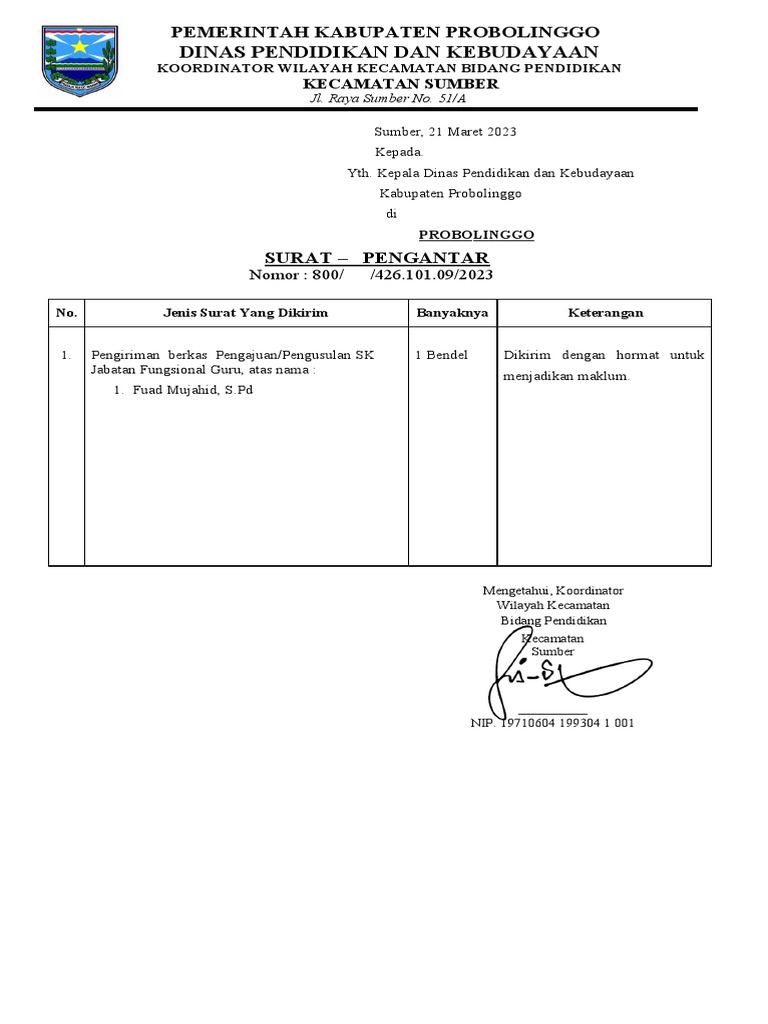 Surat Pengantar Korwil | PDF