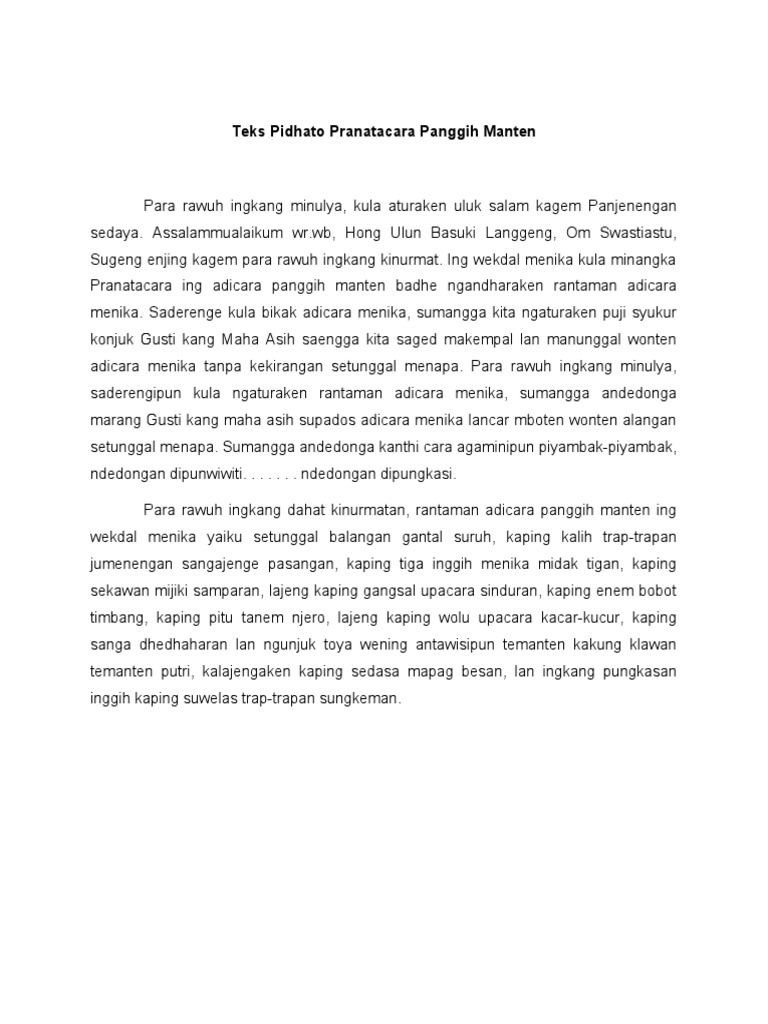Teks Pidhato Pranatacara Panggih Manten | PDF