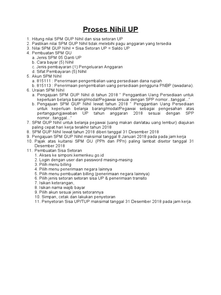 Proses Nihil UP Dan TUP Pisah | PDF | Pengelolaan Keuangan & Uang