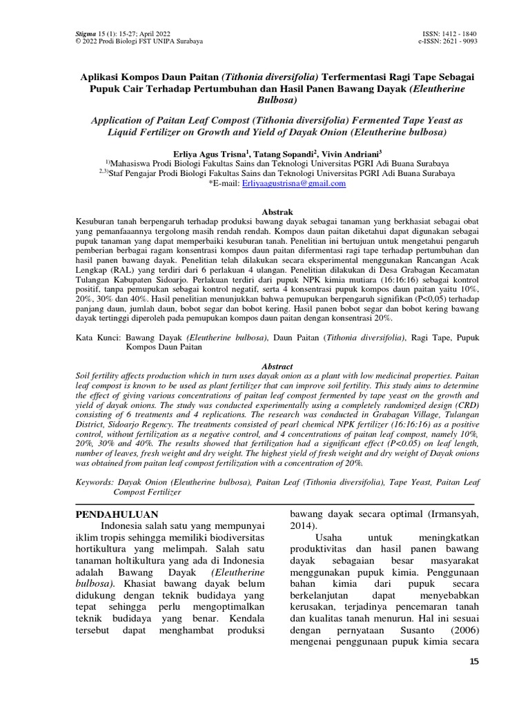Aplikasi Kompos Daun Paitan (Tithonia Diversifolia) (15-27) | PDF
