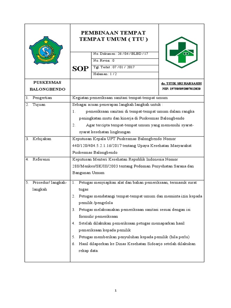 Sop Pembinaan Tempat Tempat Umum (Ttu) | PDF