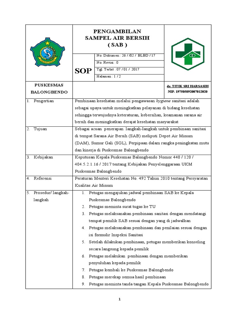 Sop Pembinaan Air Bersih (Sab) | PDF
