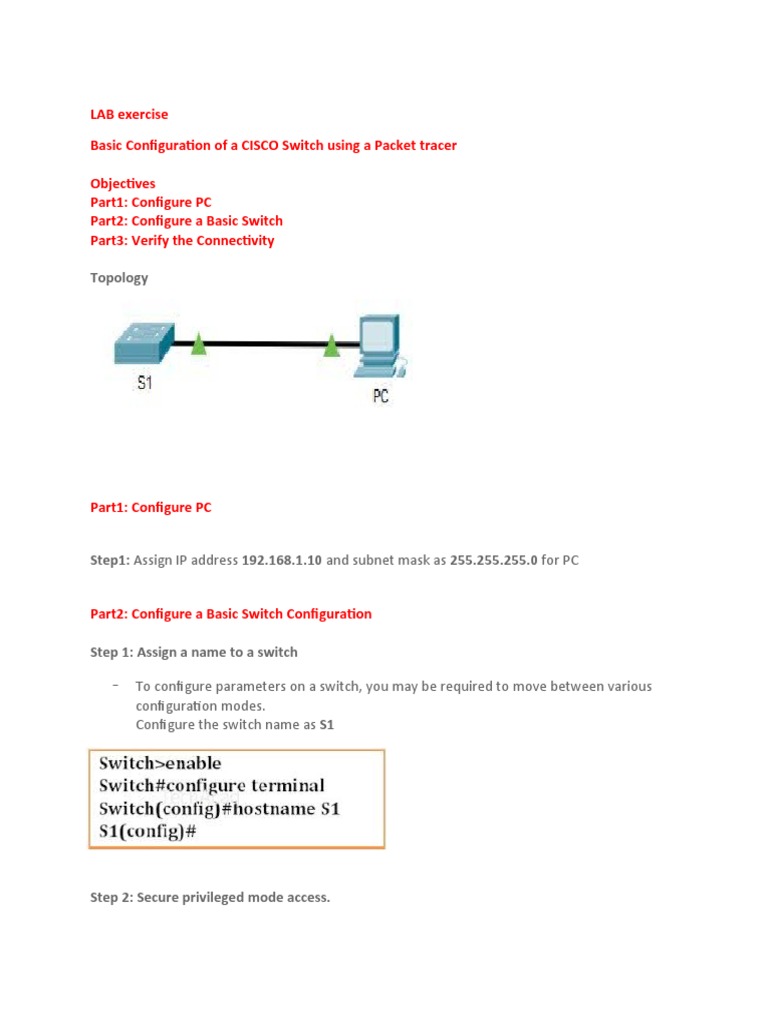 Topic 7d Lab Basic Configuration Of A Cisco Switch Pdf Network Switch Command Line