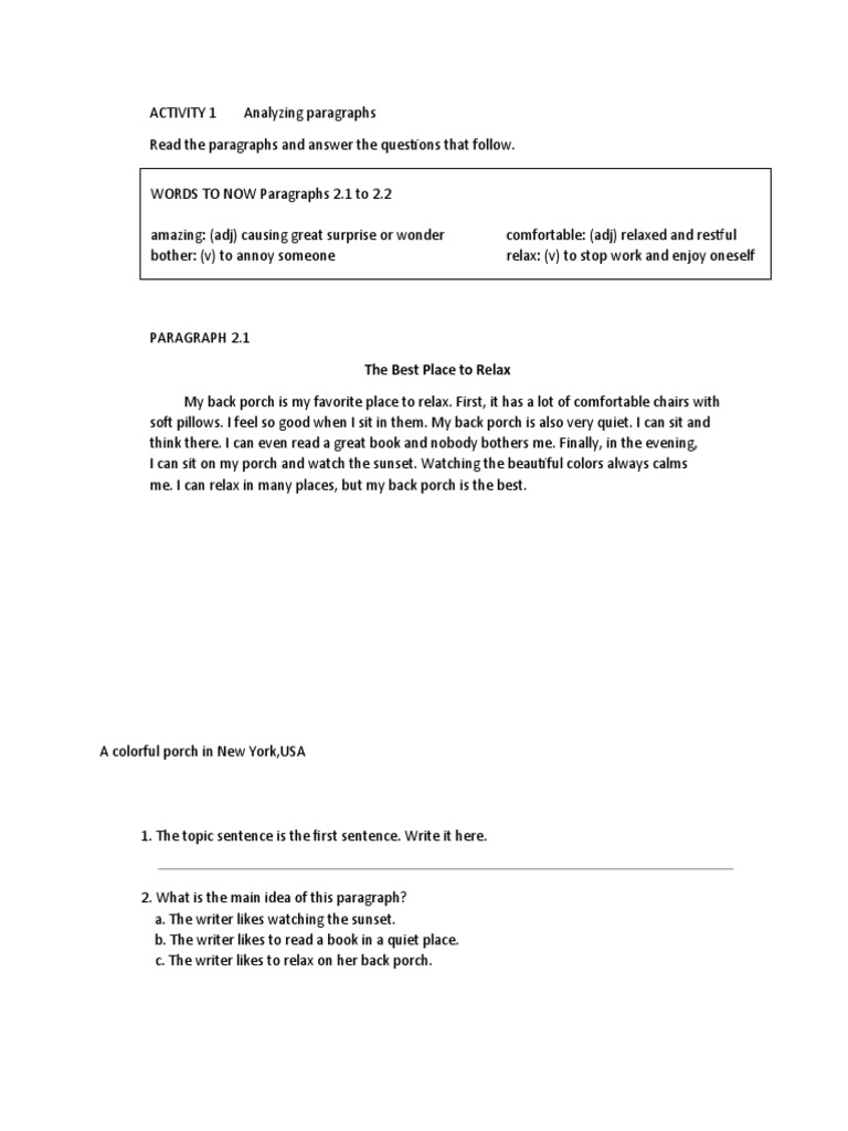 ACTIVITY 1 Analyzing Paragraphs | PDF