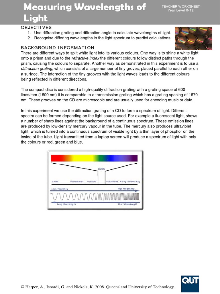 Measuring Wavelengths Light Teacher Worksheet | PDF | Spectroscopy | Color