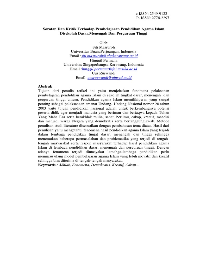 Kritik Pembelajaran PAI di Sekolah | PDF