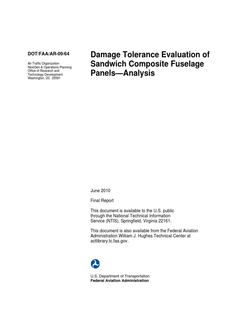 AR-09-64 Damage Tolerance Evaluation of Sandwich Composite Fuselage ...