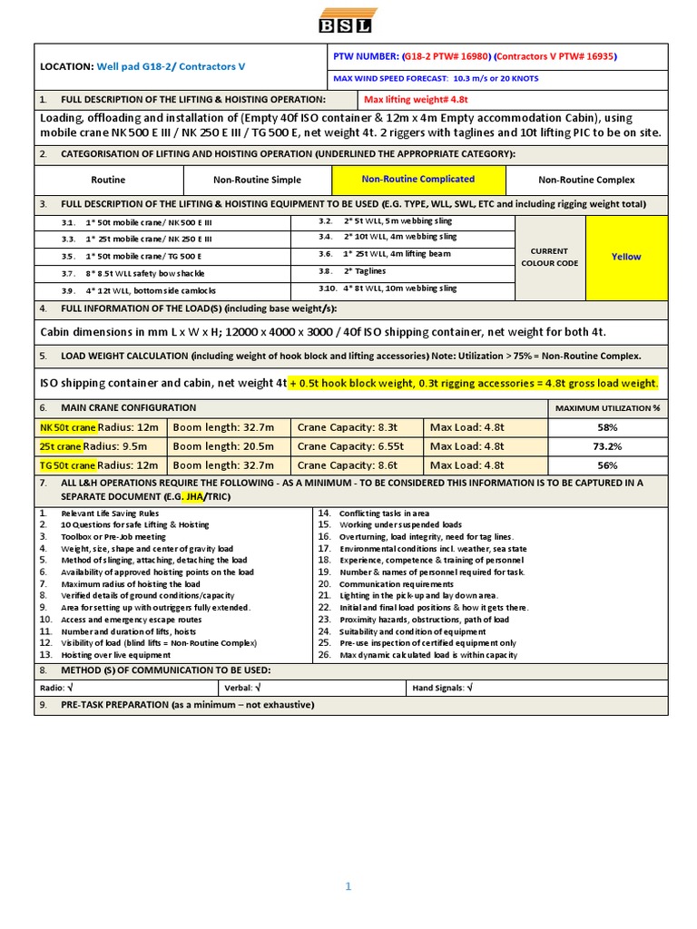 G18-2-LP-003 DG - Lifting Plan | PDF | Crane (Machine)